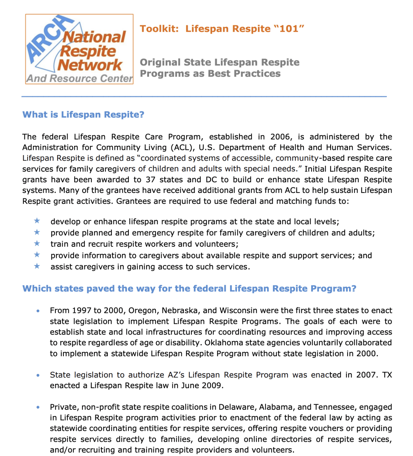 Lifespan Respite 101 | ARCH National Respite Network & Resource Center