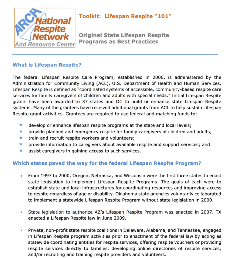 Lifespan Respite 101 | ARCH National Respite Network & Resource Center
