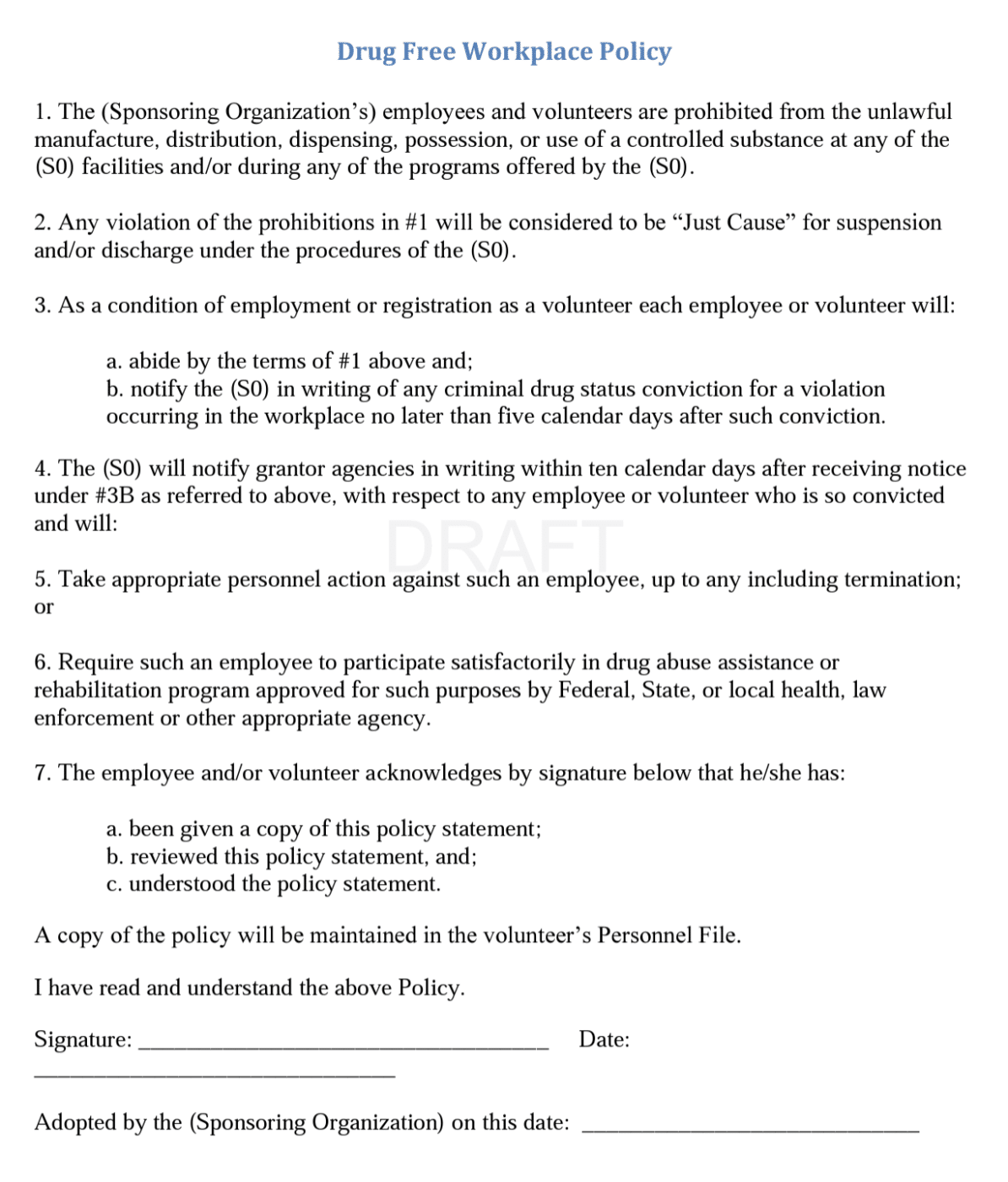 Sample Drug Free Workplace Policy | ARCH National Respite Network ...